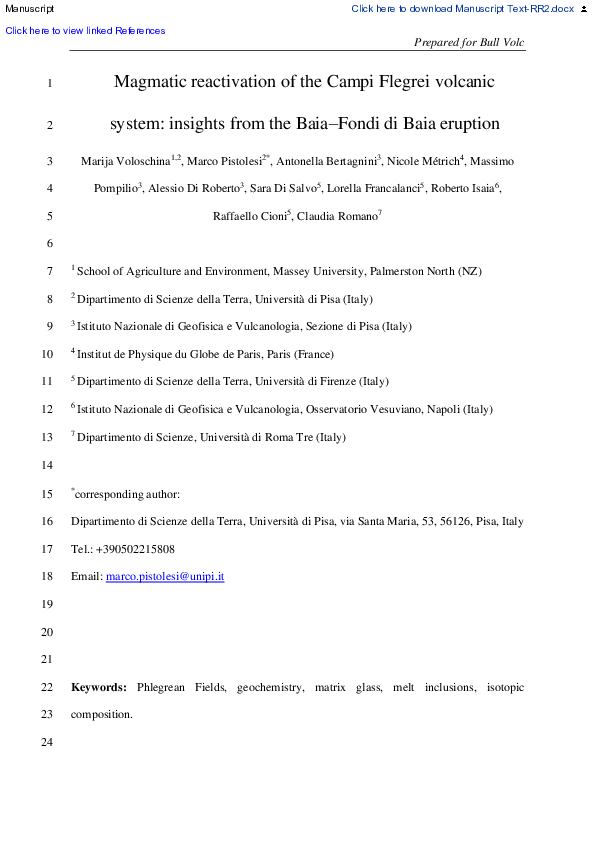 (PDF) Magmatic reactivation of the Campi Flegrei volcanic system: insights from the Baia–Fondi ...