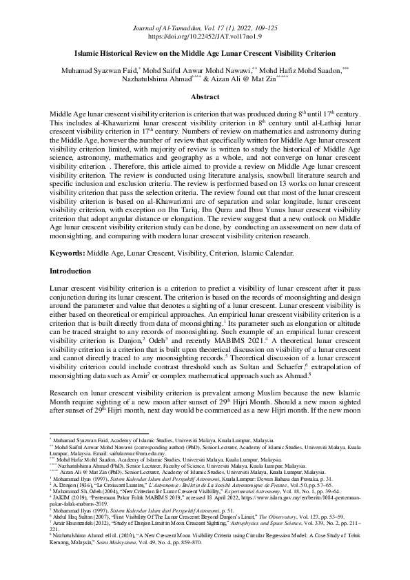 (PDF) Islamic Historical Review on Middle Age Lunar Crescent Visibility ...