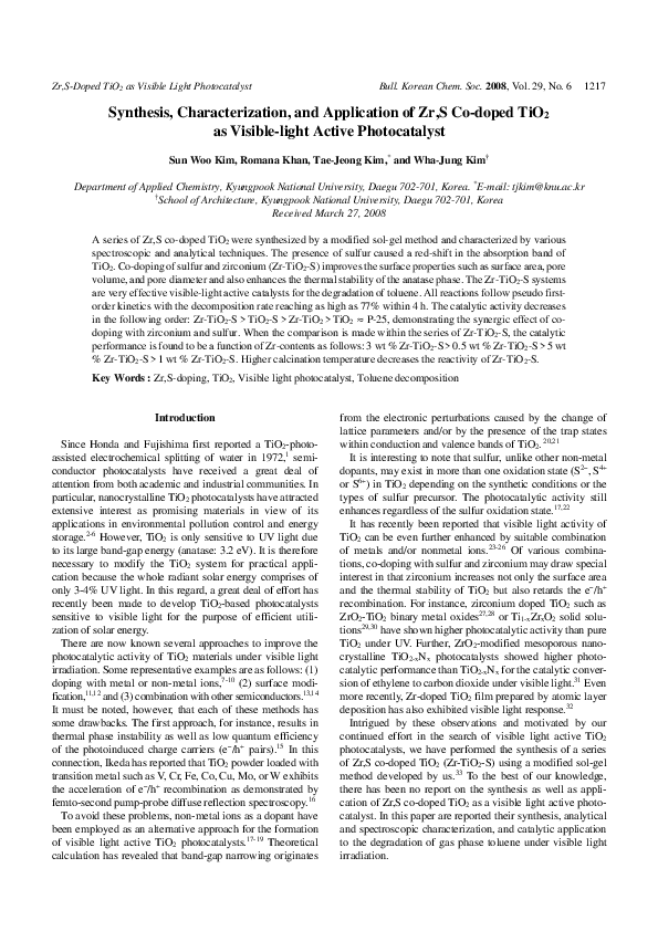 (PDF) Synthesis, Characterization, and Application of Zr, S Co-doped ...
