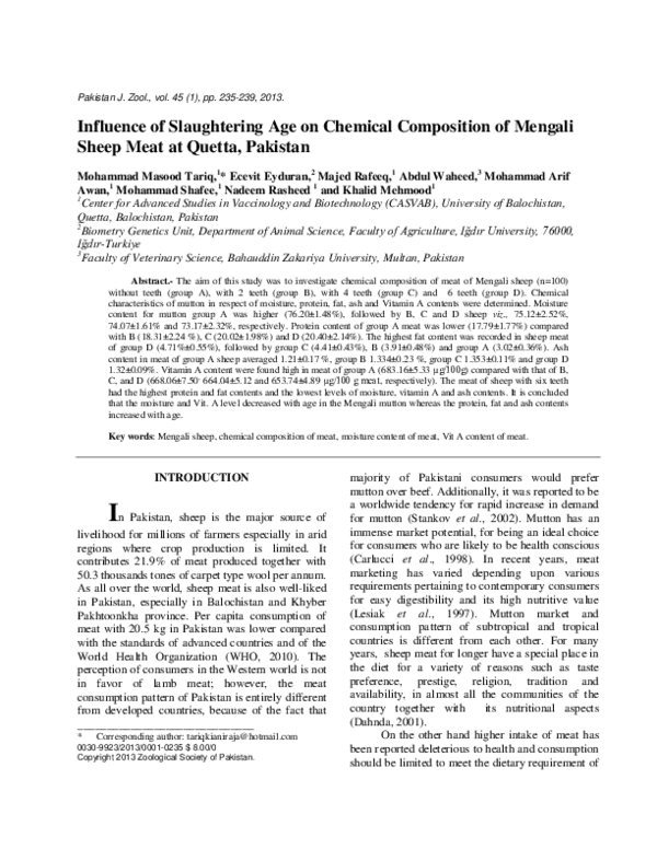 (PDF) Influence of slaughtering age on chemical composition of Mengali ...