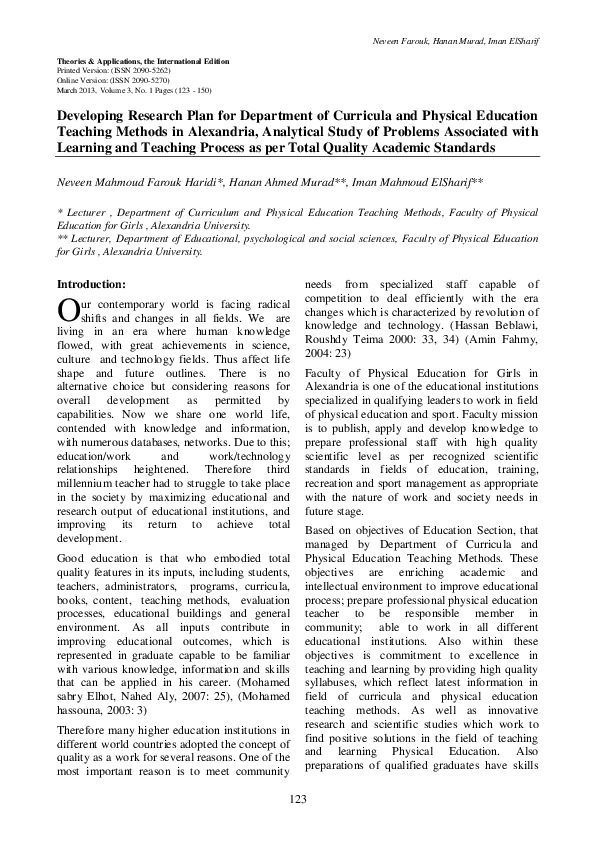 (PDF) Developing Research Plan for Department of Curricula and Physical Education Teaching ...