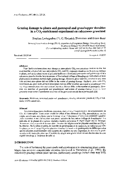 (PDF) Grazing damage to plants and gastropod and grasshopper densities ...