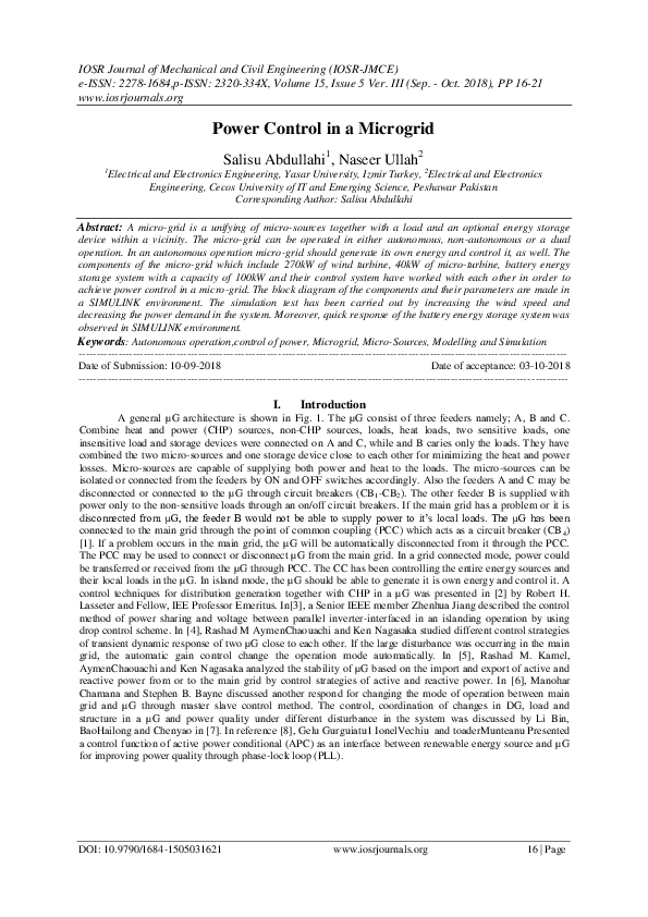 (PDF) Power Control in a Microgrid