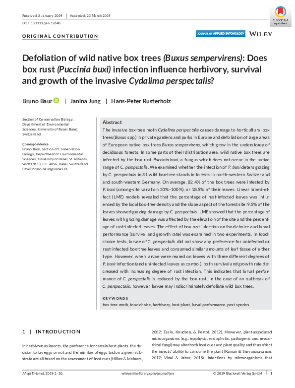 (PDF) Defoliation of wild native box trees (Buxus sempervirens) : Does ...