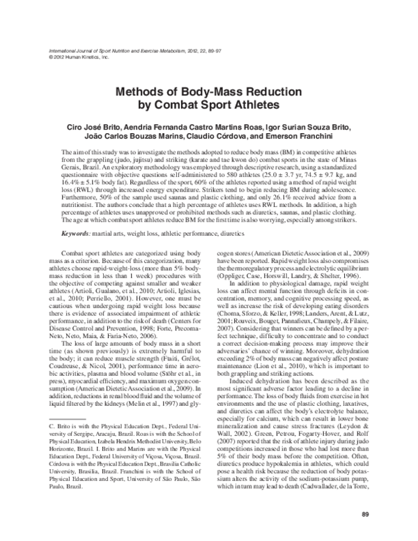 (PDF) Methods of Body-Mass Reduction by Combat Sport Athletes