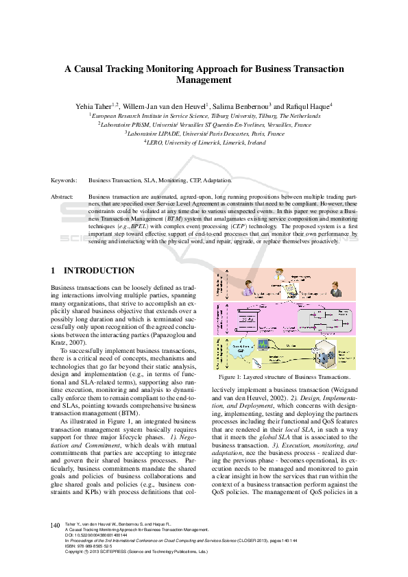 (PDF) A Causal Tracking Monitoring Approach for Business Transaction Management