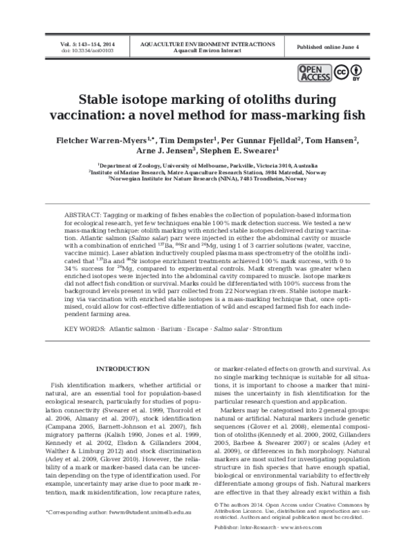 (PDF) Stable isotope marking of otoliths during vaccination: a novel ...