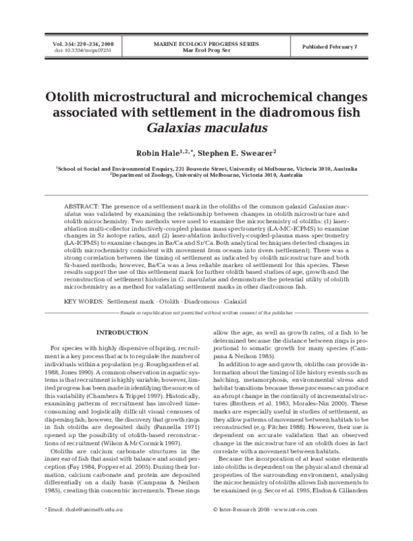 (PDF) Otolith microstructural and microchemical changes associated with ...