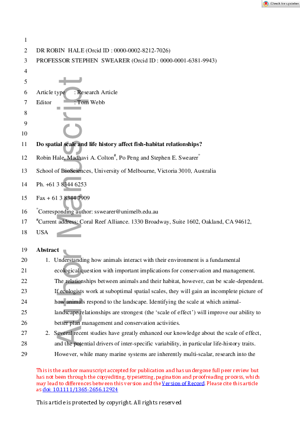 (PDF) Do spatial scale and life history affect fish–habitat relationships?