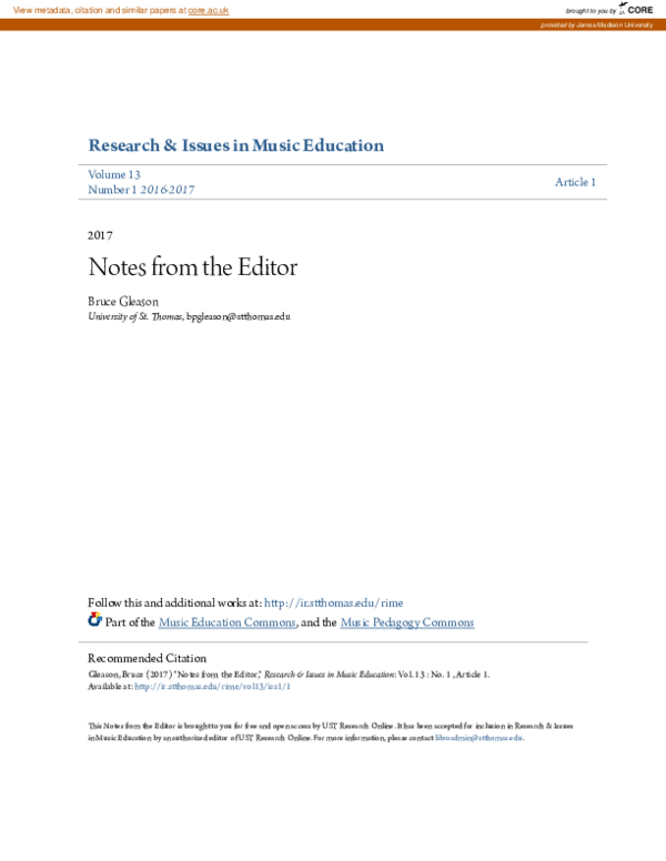 (PDF) Notes from the Editor