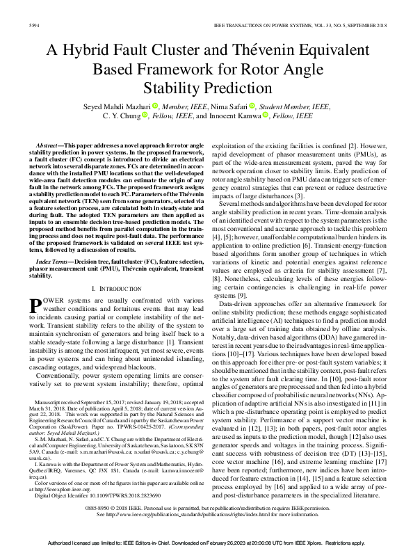 (PDF) Rotor Angle Stability via Hybrid Fault Clustering