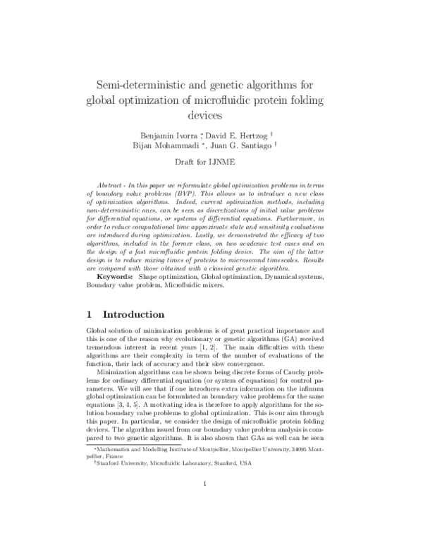Pdf Semi Deterministic And Genetic Algorithms For Global Optimization Of Microfluidic Protein