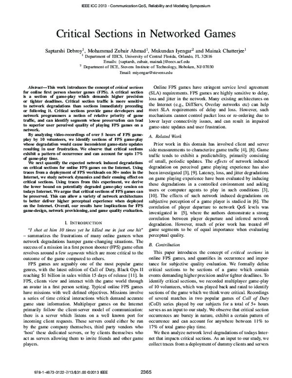 (PDF) Critical sections in networked games