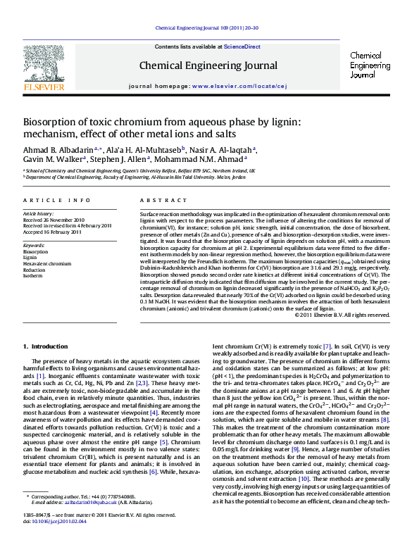 (PDF) Biosorption of toxic chromium from aqueous phase by lignin ...