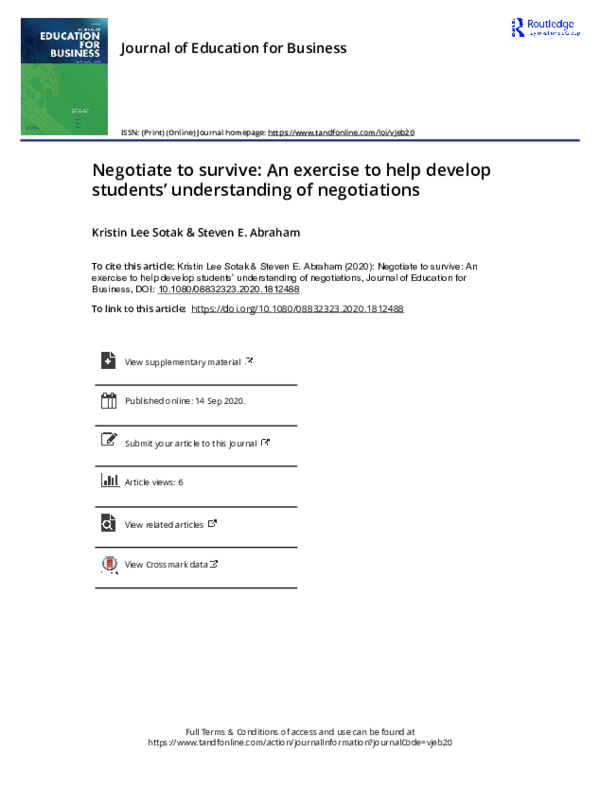 (PDF) Negotiate to survive: An exercise to help develop students ...