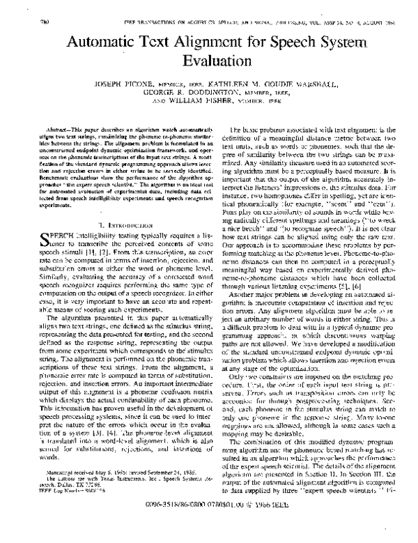 (PDF) Automatic text alignment for speech system evaluation