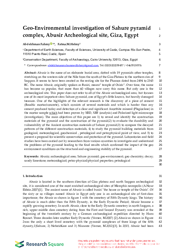 (PDF) Geo-Environmental investigation of Sahure pyramid complex, Abusir ...