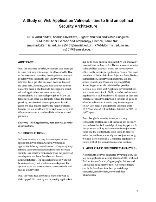(PDF) A Study on Web Application Vulnerabilities to find an optimal Security Architecture