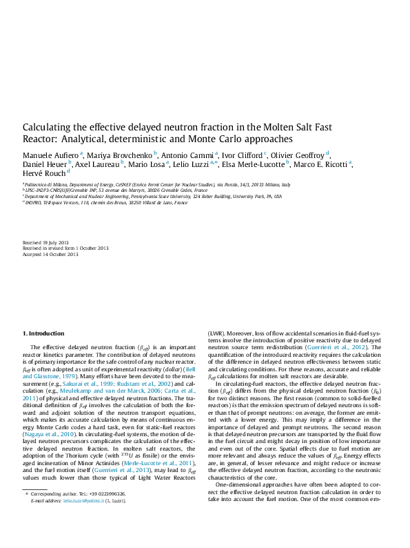 (PDF) Calculating the effective delayed neutron fraction in the Molten Salt Fast Reactor ...