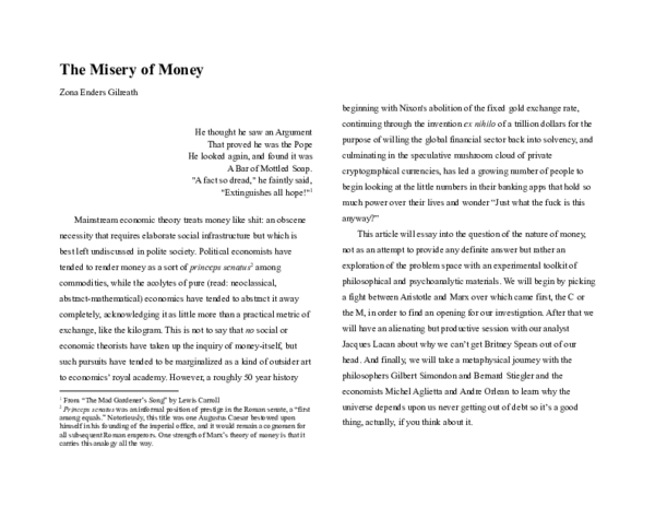 (PDF) The Misery of Money