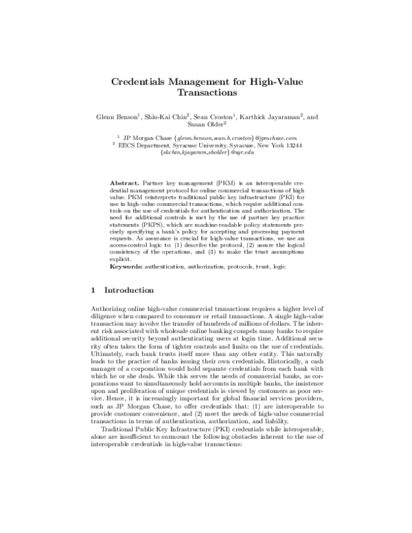 (PDF) Credentials Management for High-Value Transactions