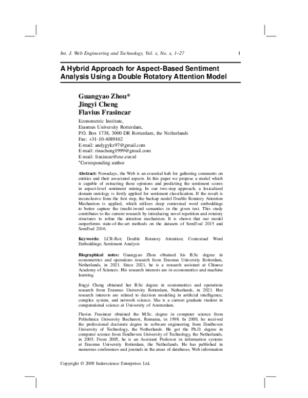 Pdf A Hybrid Approach For Aspect Based Sentiment Analysis Using A 5355
