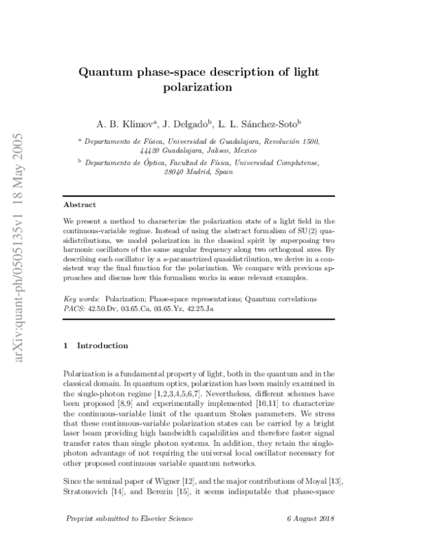 (PDF) Quantum phase-space description of light polarization