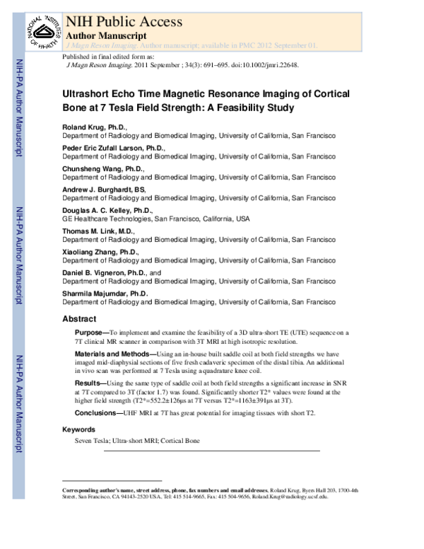 (PDF) Ultrashort echo time MRI of cortical bone at 7 tesla field ...