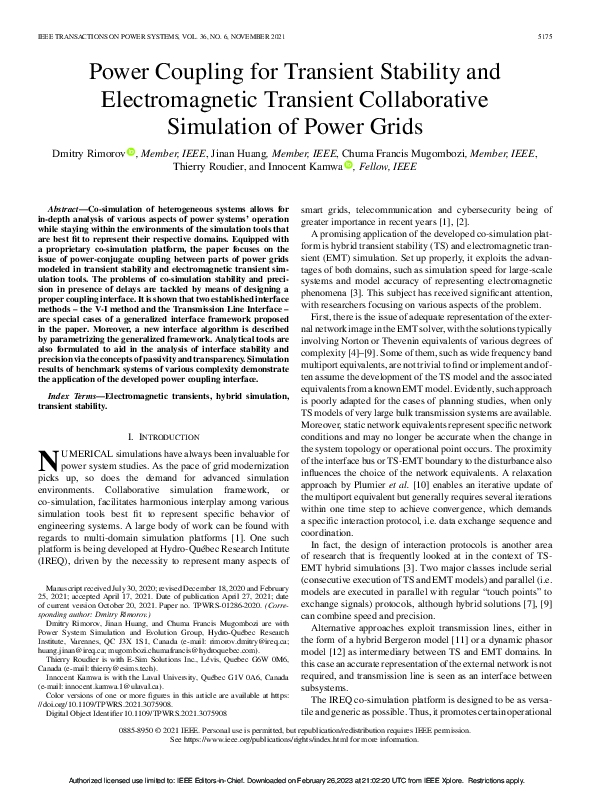 (PDF) Power Coupling for Transient Stability and Electromagnetic Transient Collaborative ...