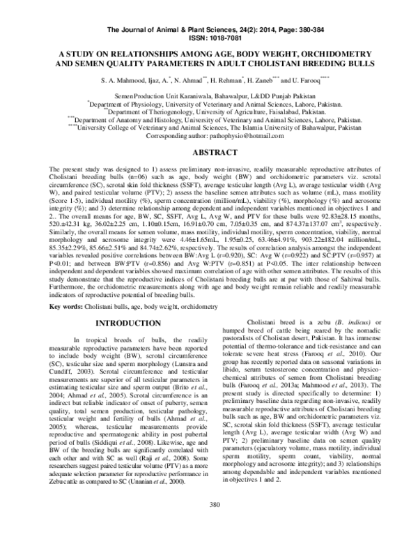 (PDF) A Study on Relationships Among Age, Body Weight, Orchidometry and ...