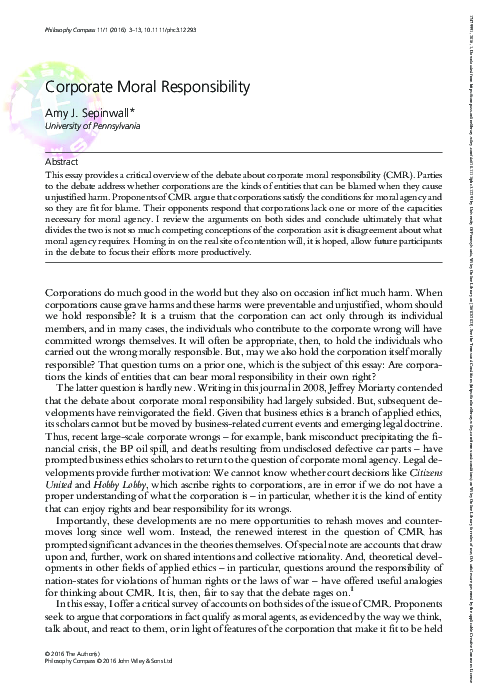 (PDF) Corporate Moral Responsibility