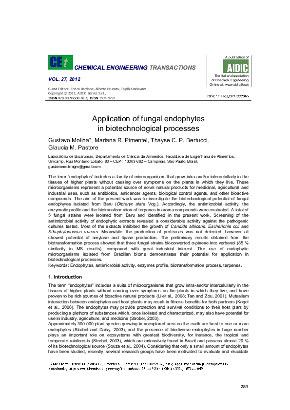 (PDF) Application of fungal endophytes in biotechnological processes