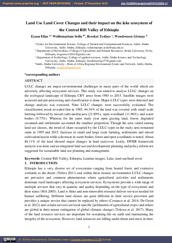 (PDF) Land Use Land Cover Changes and Their Impact on the Lake ...