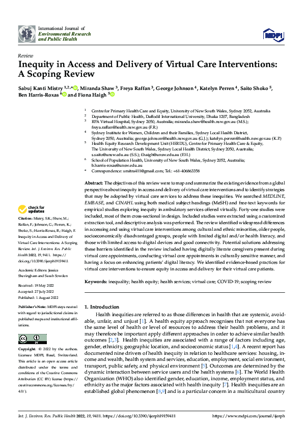 (PDF) Inequity in Access and Delivery of Virtual Care Interventions: A ...