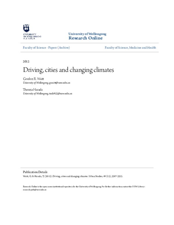 (PDF) Driving, Cities and Changing Climates