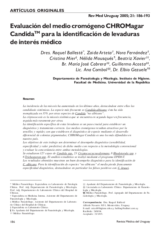(PDF) Evaluación del medio cromógeno CHROMagar CandidaTM para la ...