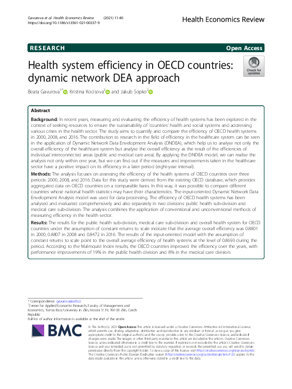 (PDF) Health system efficiency in OECD countries: dynamic network DEA ...