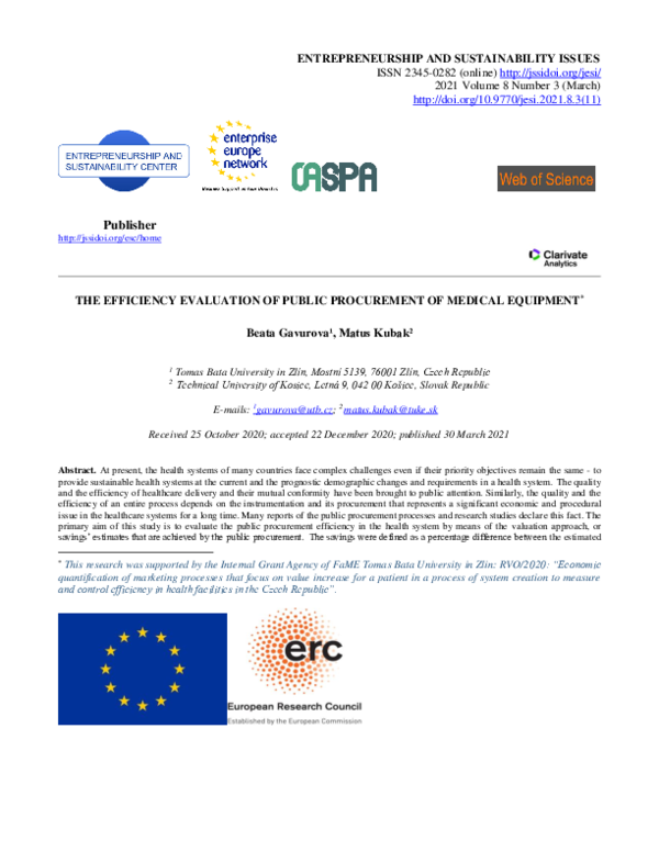 (PDF) Efficiency Evaluation of Public Procurement of Medical Equipment