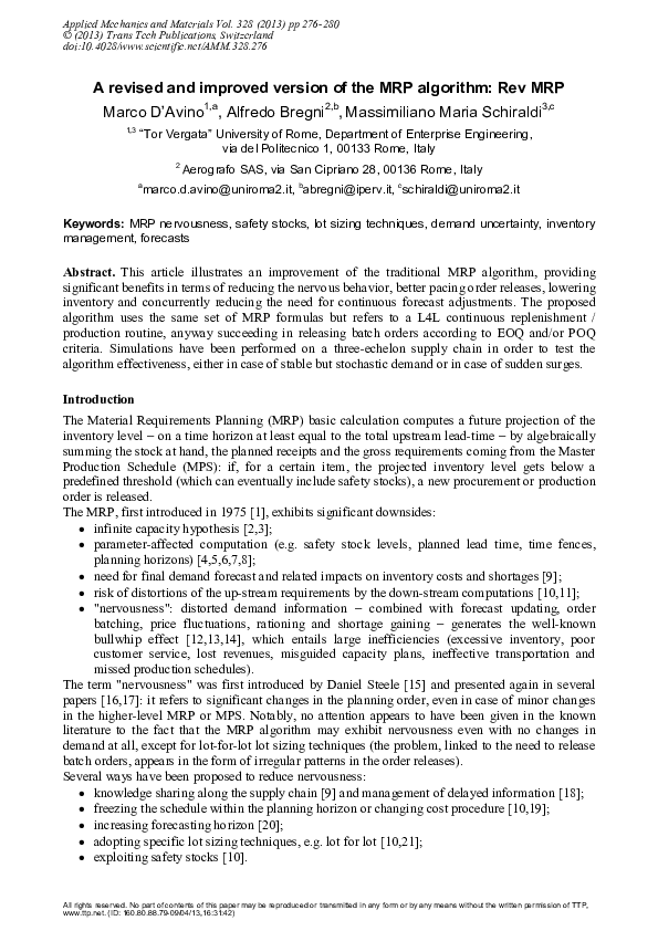 Pdf A Revised And Improved Version Of The Mrp Algorithm Rev Mrp