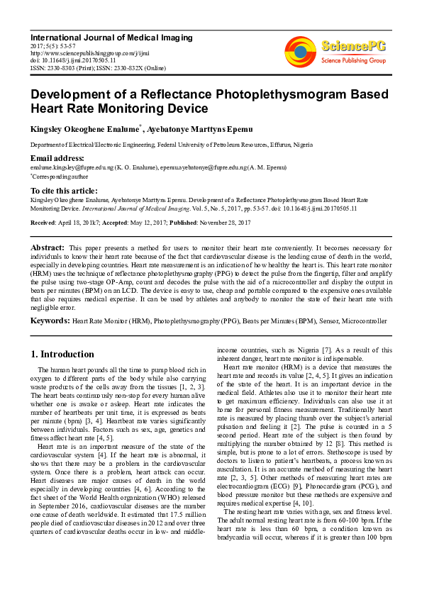 (PDF) Development of a Reflectance Photoplethysmogram Based Heart Rate ...