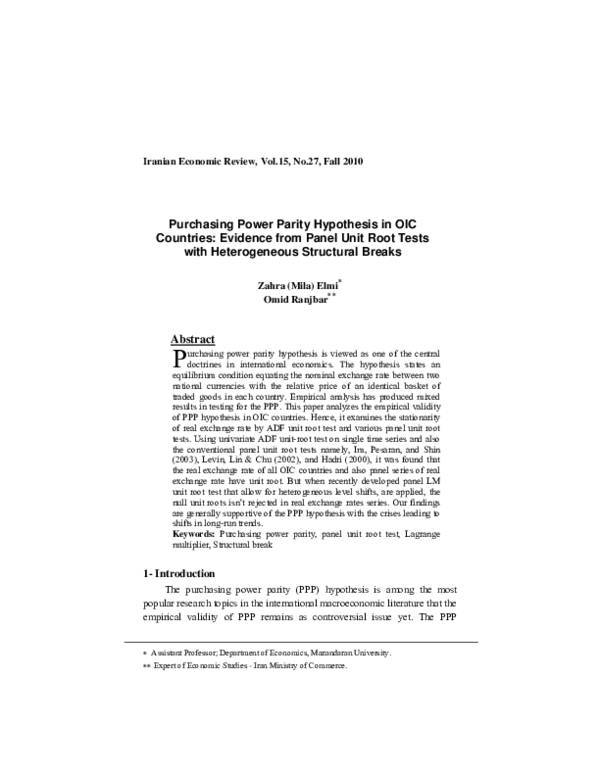(PDF) Purchasing Power Parity Hypothesis In OIC Countries: Evidence ...