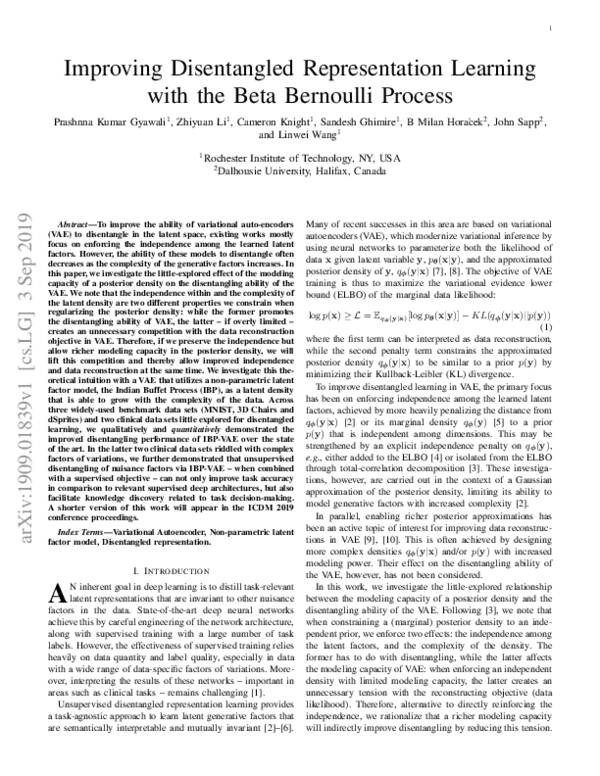 (PDF) Improving Disentangled Representation Learning with the Beta Bernoulli Process | Cameron ...