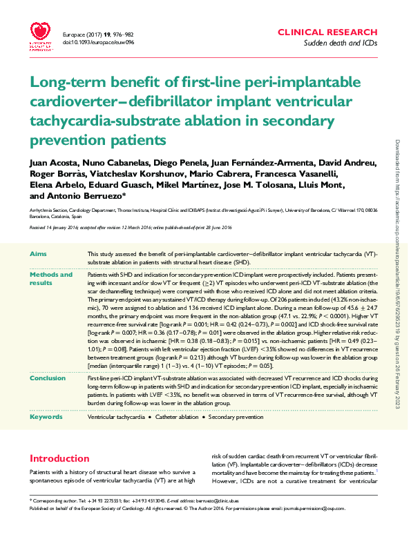 (PDF) First-line VT-Substrate Ablation in Secondary Prevention Patients