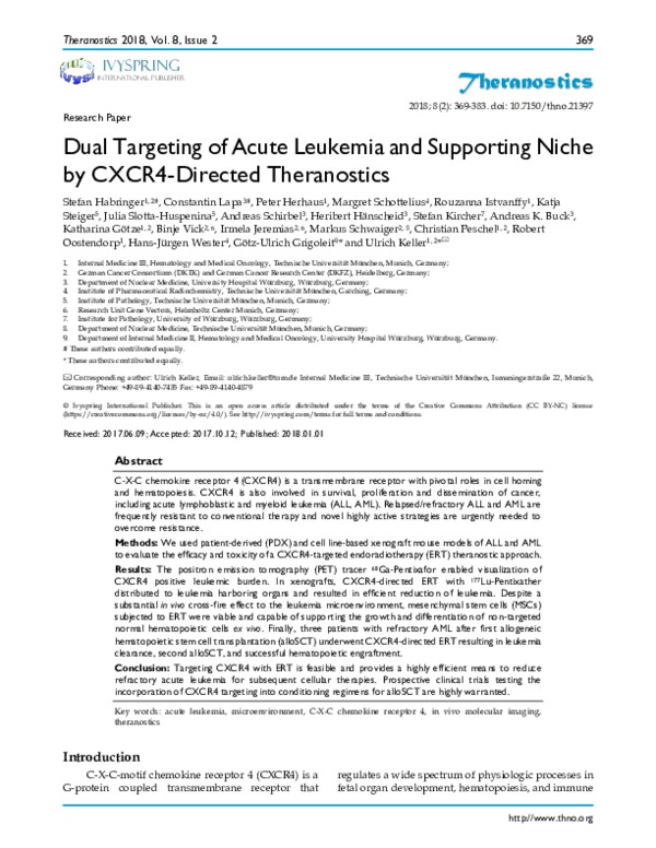 (PDF) Dual Targeting of Acute Leukemia and Supporting Niche by CXCR4-Directed Theranostics