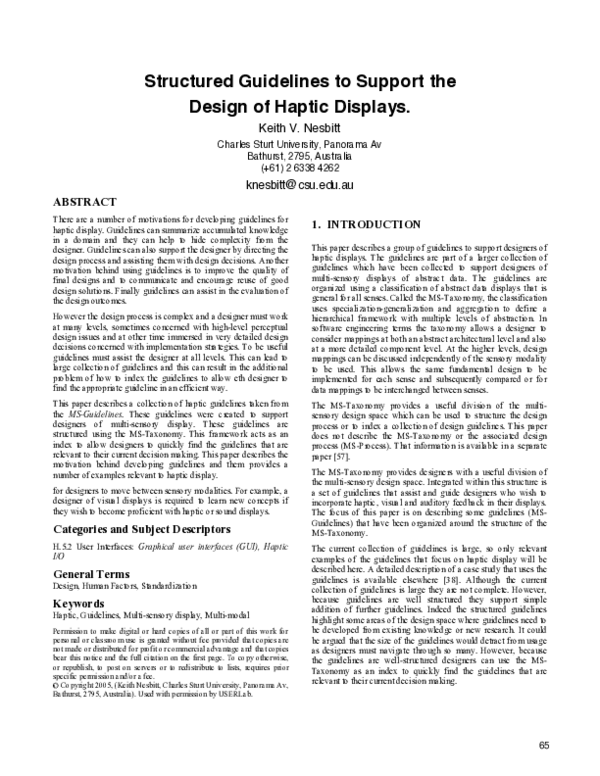 (PDF) Structured guidelines to support the design of haptic displays