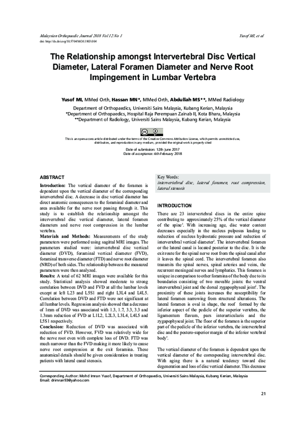 (PDF) The Relationship amongst Intervertebral Disc Vertical Diameter ...