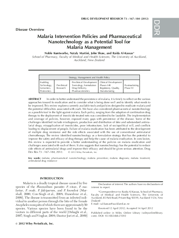 (PDF) Malaria Intervention Policies and Pharmaceutical Nanotechnology as a Potential Tool for ...