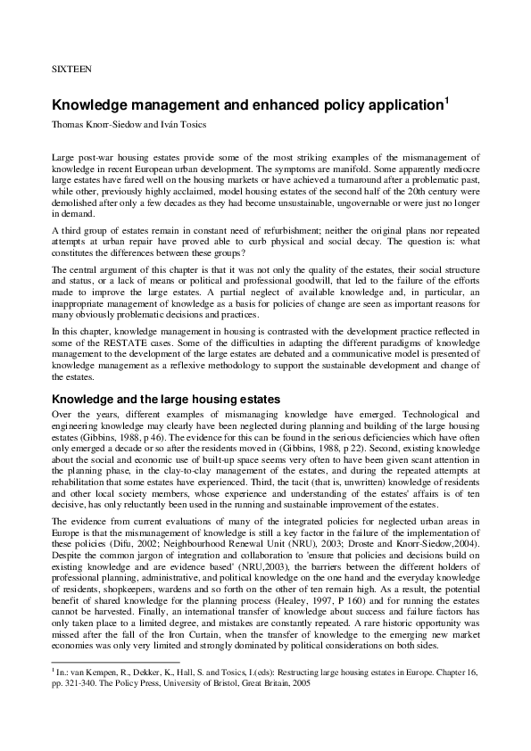 (PDF) Knowledge management and enhanced policy application