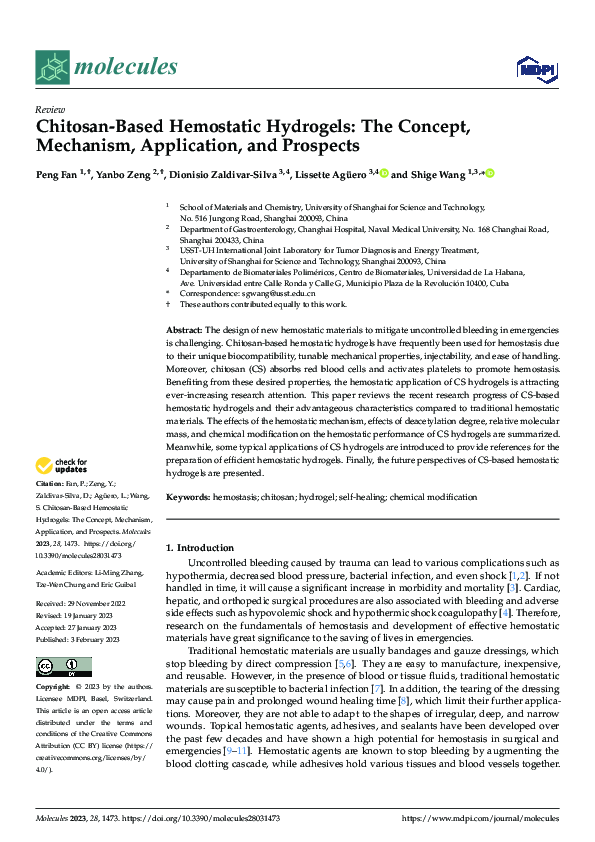 (PDF) Chitosan-Based Hemostatic Hydrogels: The Concept, Mechanism, Application, and Prospects