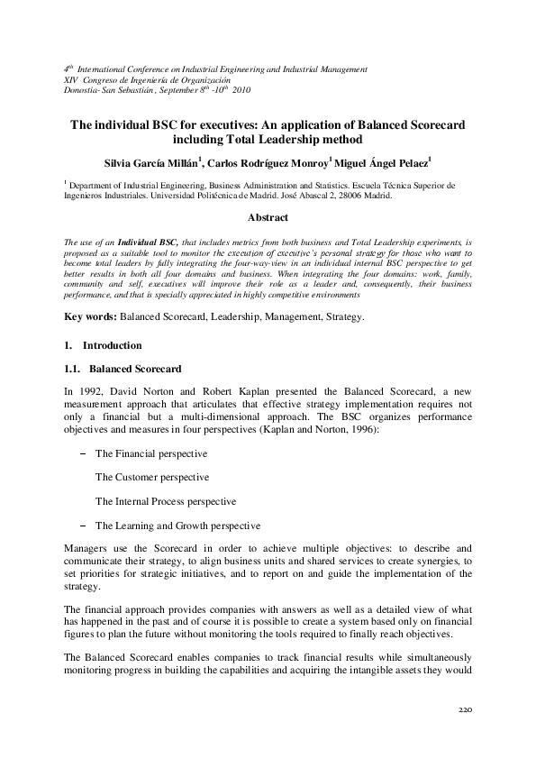 (PDF) The individual BSC for executives: An application of Balanced ...